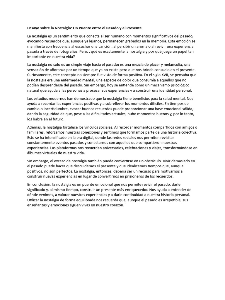 Nostalgia: Conexión Entre Tiempos | PDF | Las emociones | Nostalgia