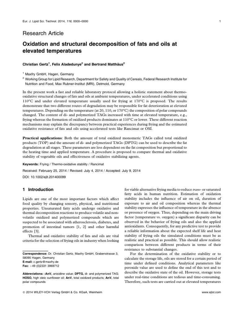 Gertz 2014 | PDF | Chemical Reactions | Cooking Oil