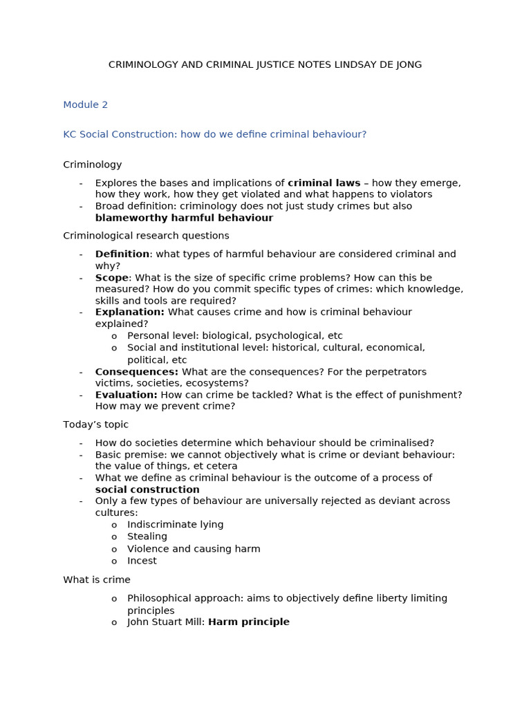 Criminology Notes by Lindsay De Jong | PDF | Crime & Violence | Crimes