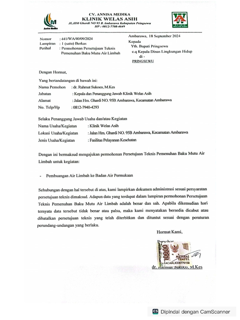 Permohonan Pertek Ipal | PDF