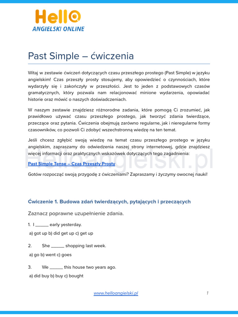 Past Simple Cwiczenia PDF | PDF