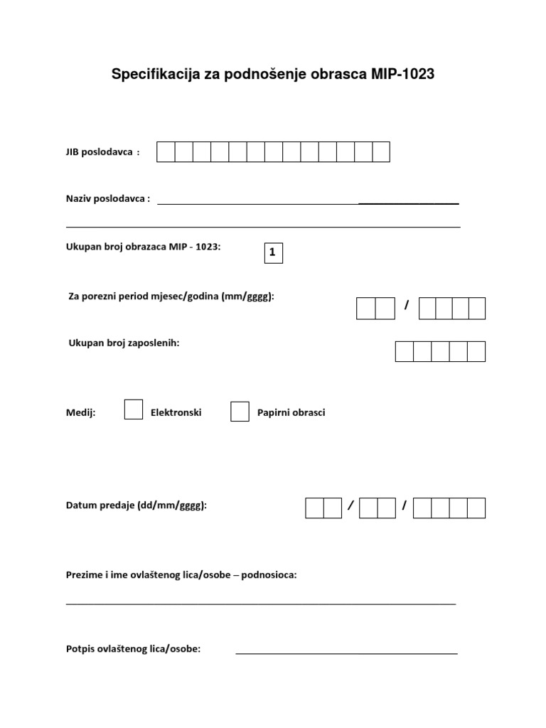 Specifikacija Za Obrazac MIP 1023 | PDF