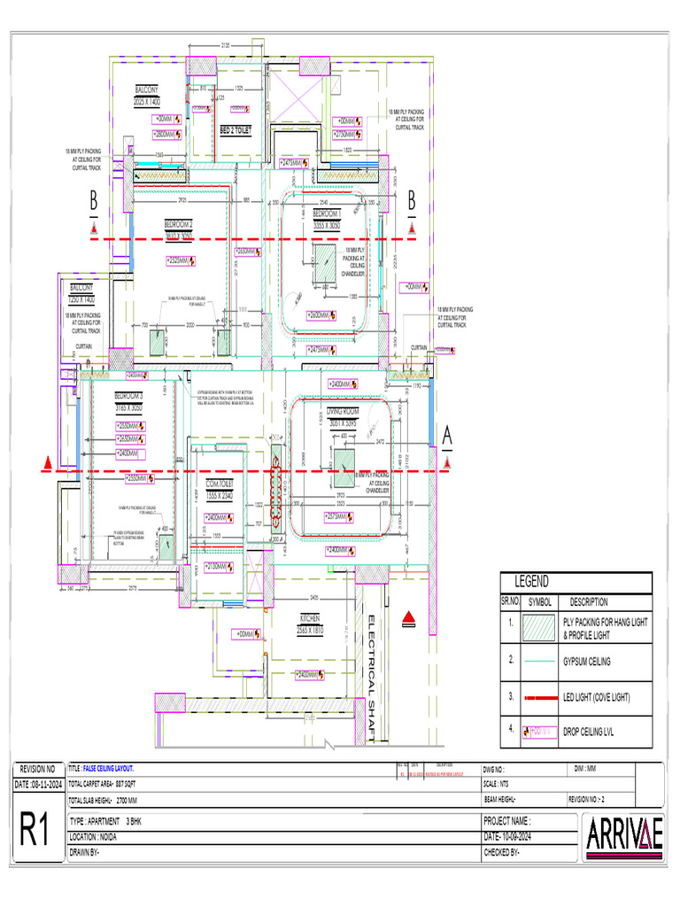08 11 2024 - Noida - 3 BHK - False Ceiling Detail | PDF | Interior Design | Architectural Elements