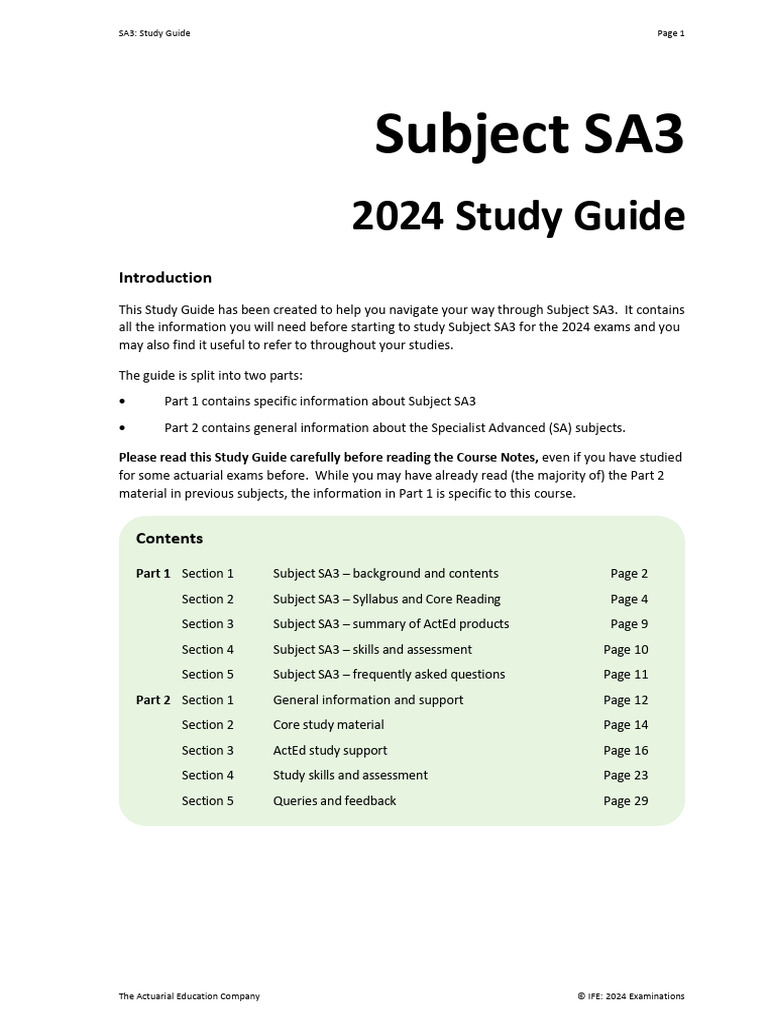 SA3 Study Guide 2024 | PDF | Insurance | Actuarial Science
