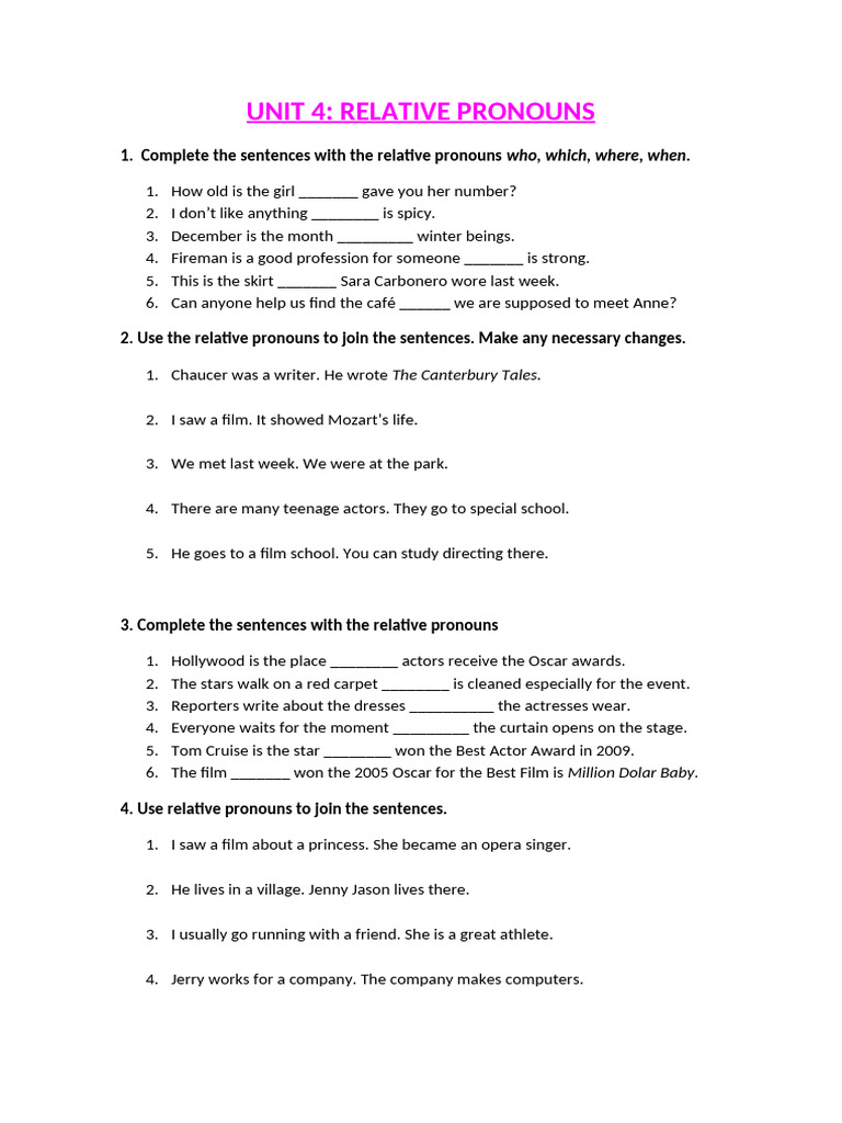 UNIT 4 - Relative Pronouns | PDF | Language Arts & Discipline | Art