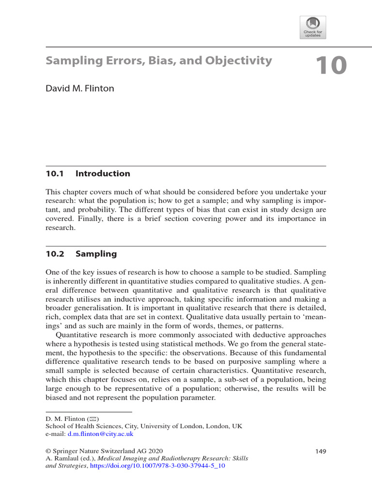 Sampling Errors Bias And Objectivity Chapter Imp Pdf