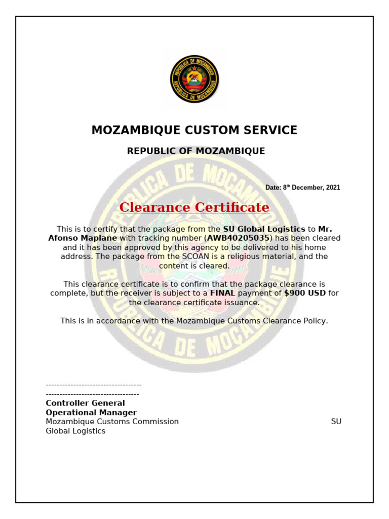 Clearance Certificate | PDF