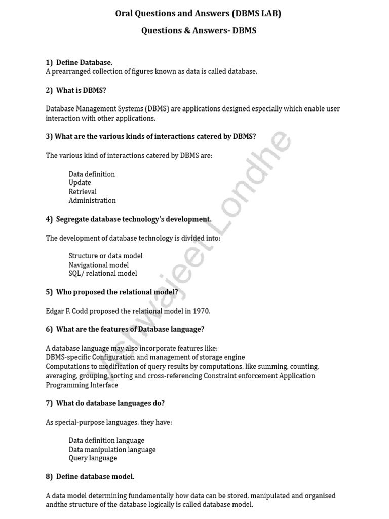 Dbms Oral | PDF | Databases | Database Index