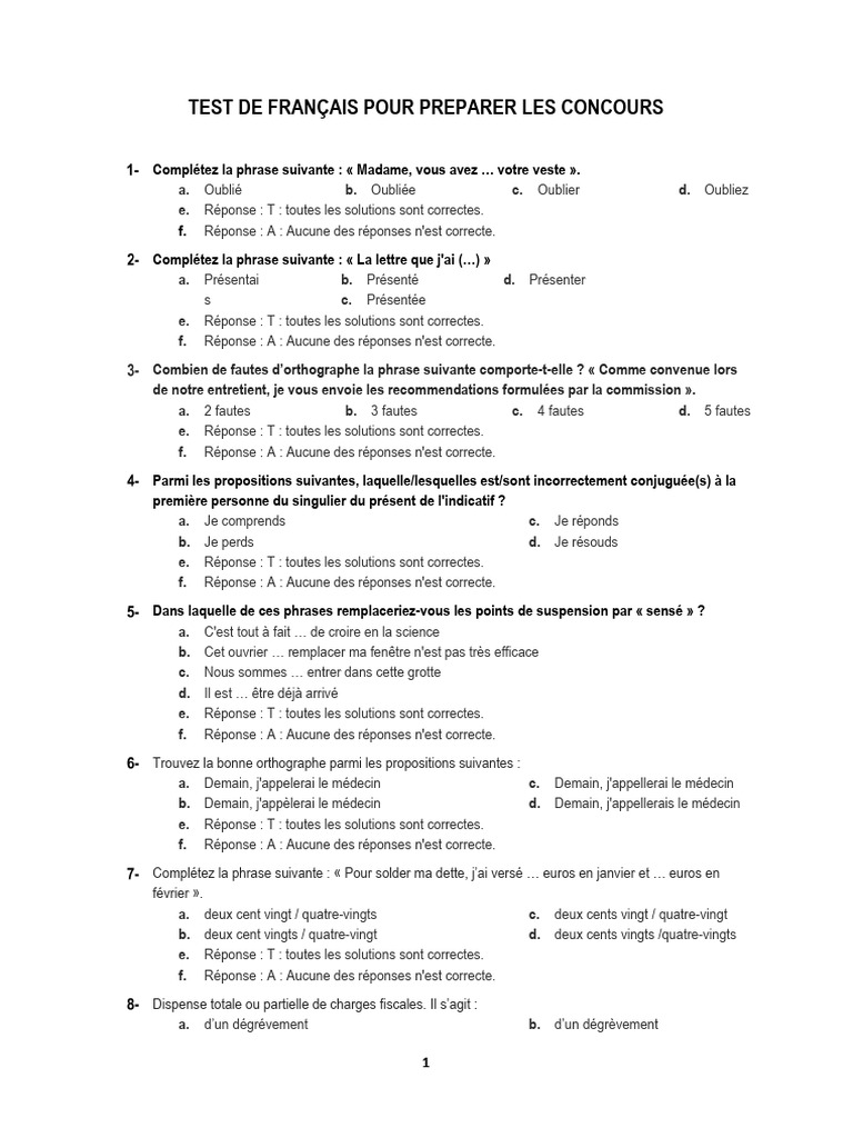 Test de français pour concours | PDF | Phrase | Impôts