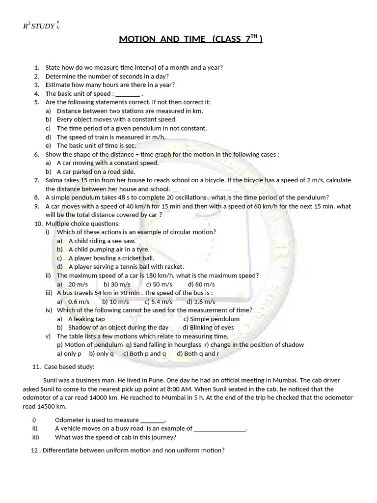 Class 7th Motion and Time Paper | PDF | Speed | Distance