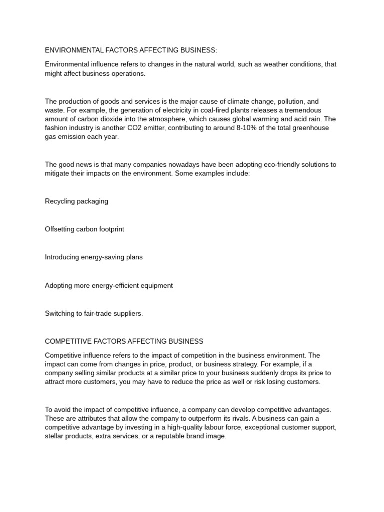 Environmental Factors Affecting Business | PDF | Corporate Social ...