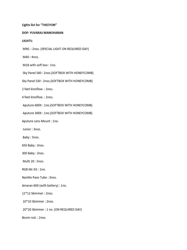 Rough Lights List | PDF
