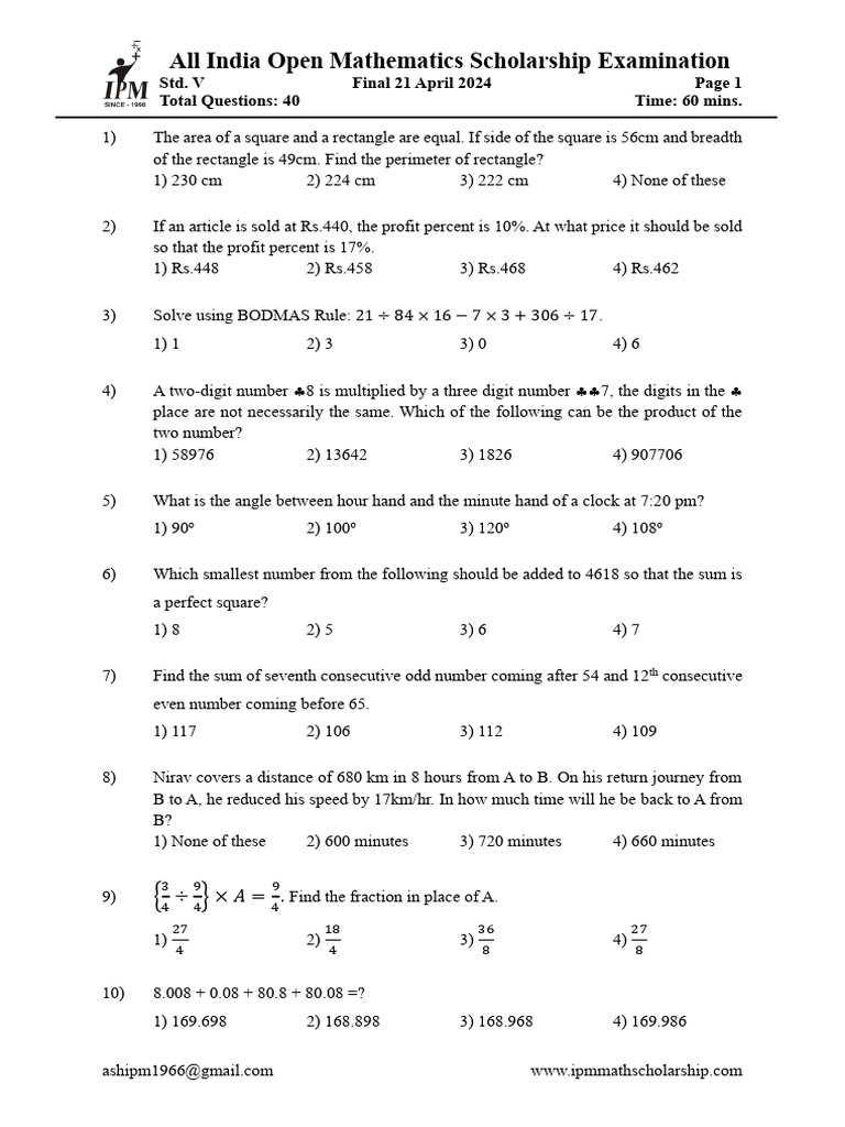 5th 2023-2024 Final Paper | PDF | Arithmetic | Mathematics