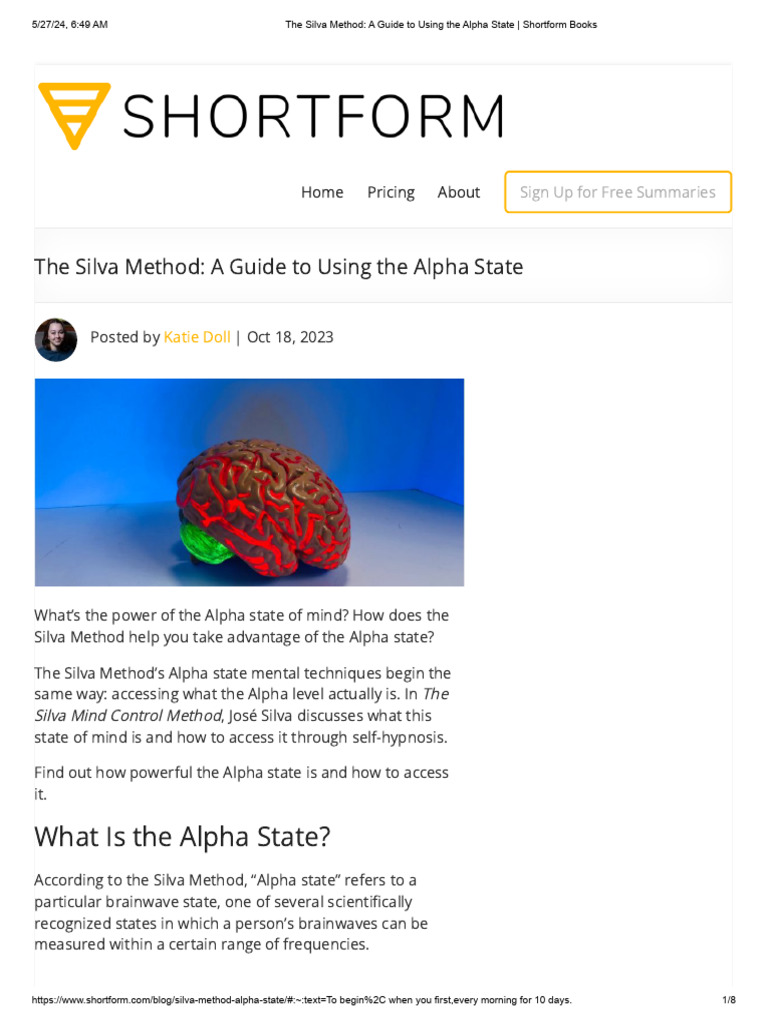 Silva Method: Mastering the Alpha State | PDF | Mental Image | Neural ...