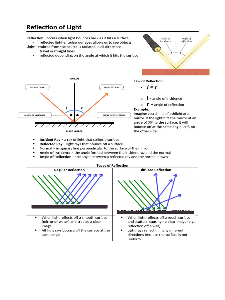 Reflection of Light | PDF | Reflection (Physics) | Mirror