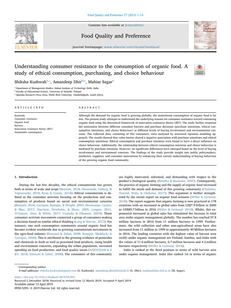 Understanding Consumer Resistance To The Consumption of Organic Food. A ...