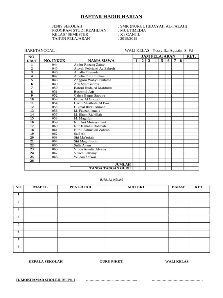 Absen Hadir Siswa 2018-2019 | PDF