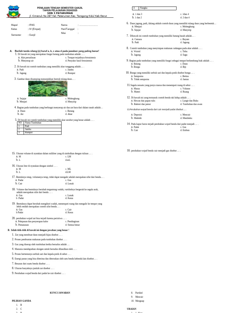 Soal STS 1 IPAS Kelas 4 | PDF