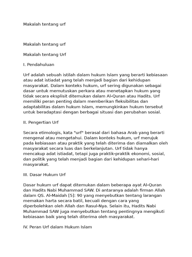 Peran Urf dalam Hukum Islam | PDF