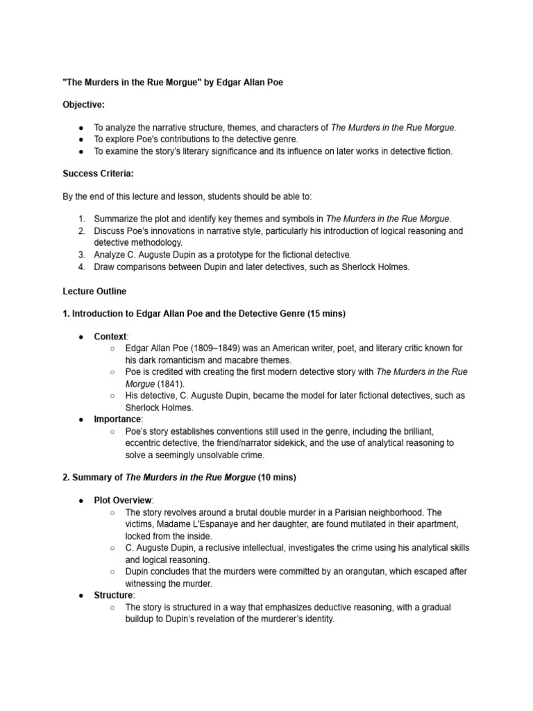 Analyzing Poe's Detective Innovations | PDF | C. Auguste Dupin | The ...