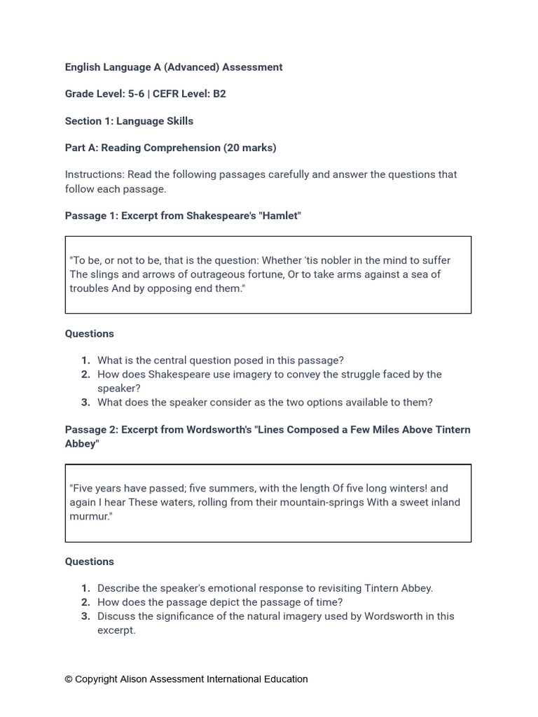 English Language A (Advanced) Assessment Sample AAIE | PDF | William ...