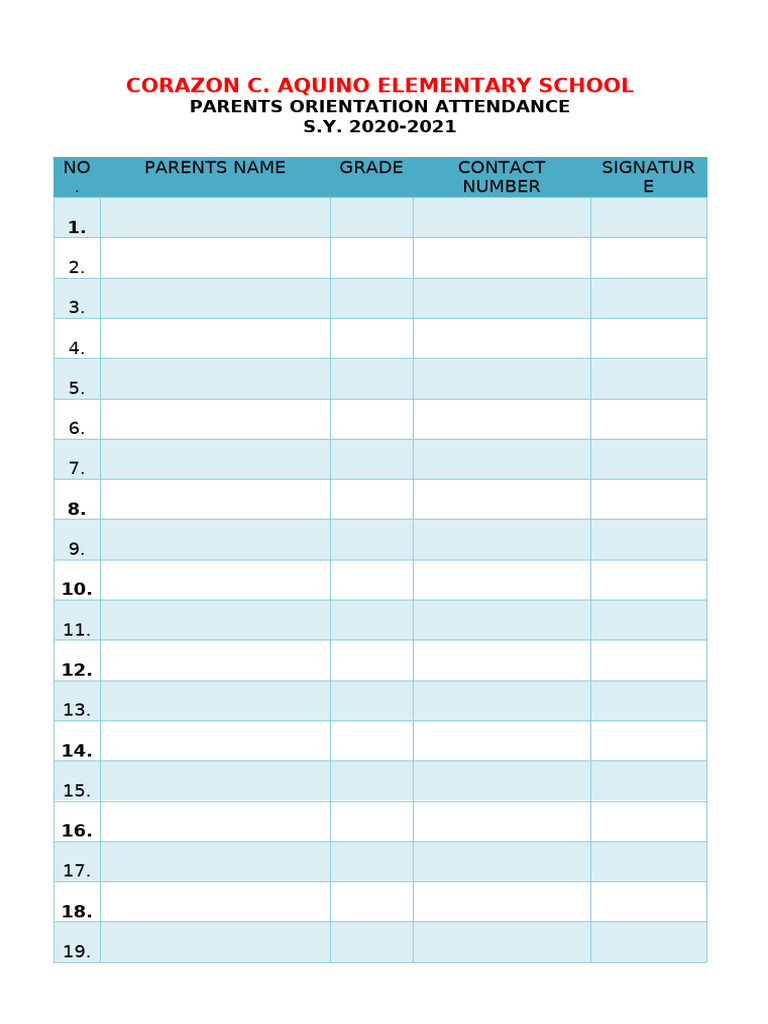 Parents Orientation Attendance | PDF
