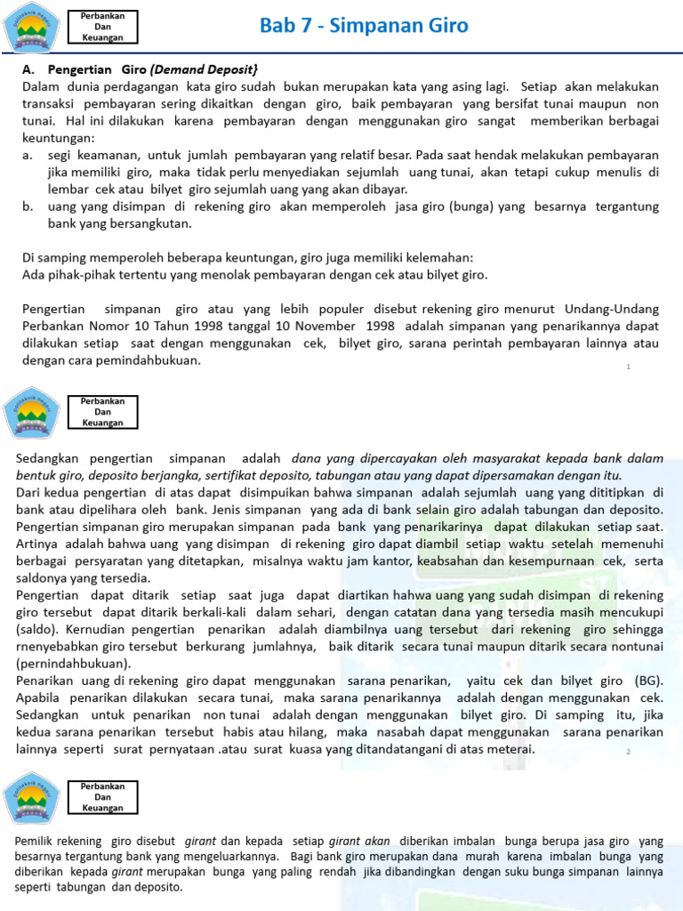 Materi 07 - Simpanan Giro PDF | PDF | Pengelolaan Keuangan & Uang