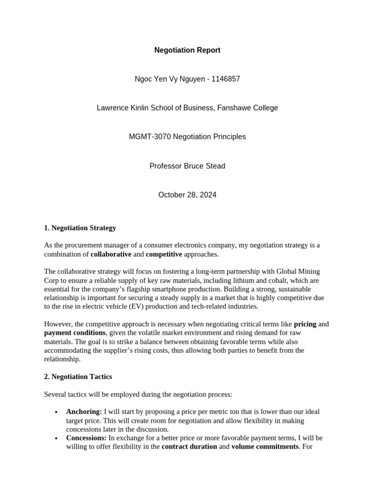 Negotiation Report Draft | PDF | Negotiation | Procurement