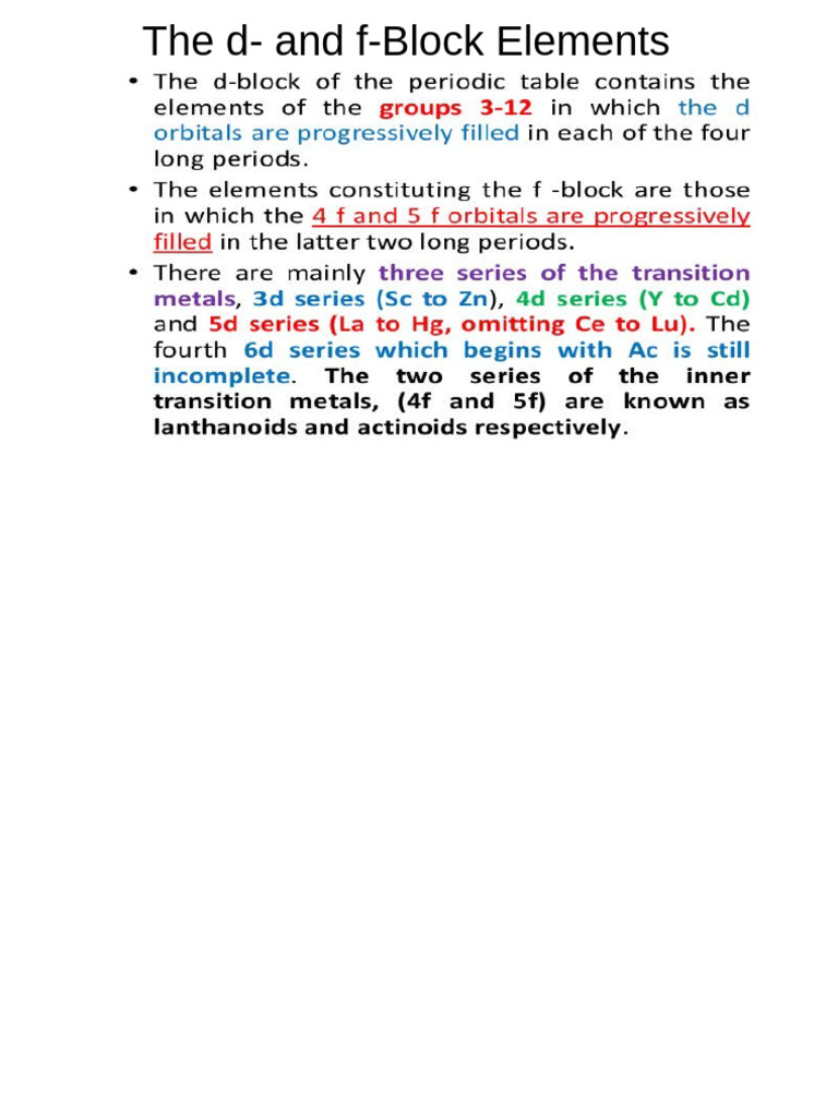 Chapter 8 The D-And F-Block Elements Notes | PDF | Technology & Engineering