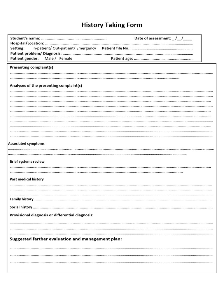 History Taking Form: Student's Name | PDF