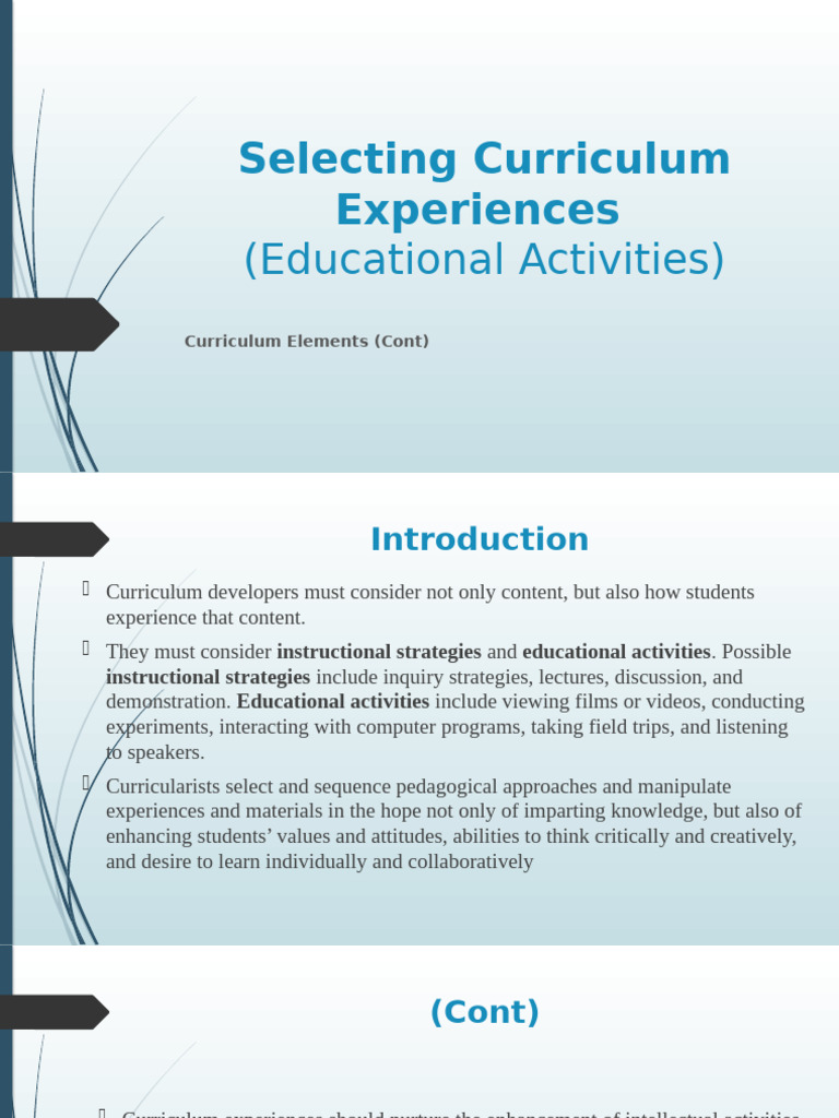 04 - Selecting Curriculum Experiences | PDF | Learning | Experience
