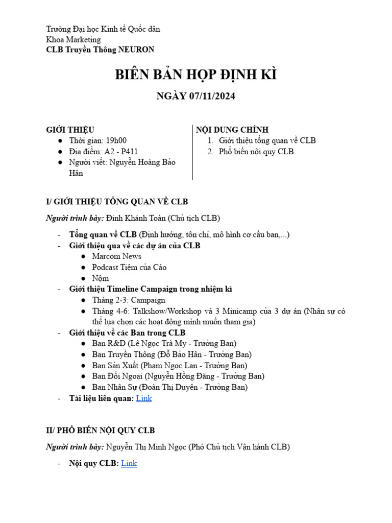 Biên bản họp ngày 7 11 2024 | PDF