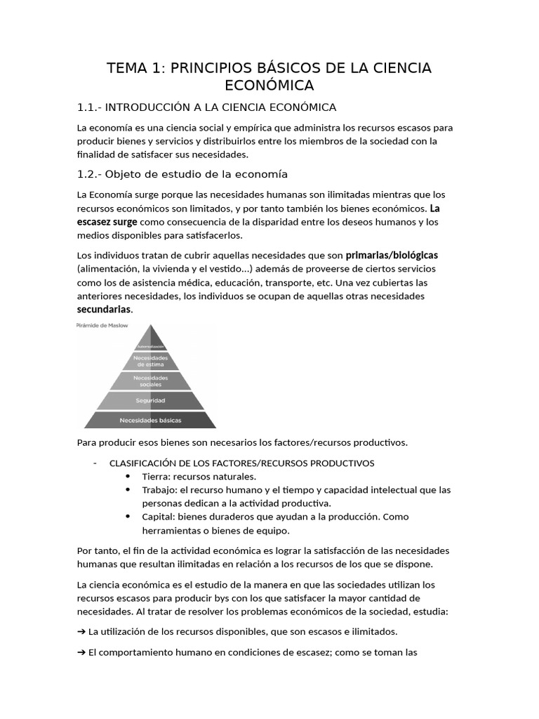 TEMA 1 Principios Básicos | PDF | Ciencias económicas | Mercado (economía)