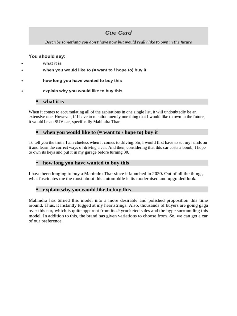 Cue Card | PDF