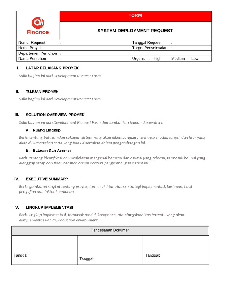 System Deployment Request Draft - 01 | PDF