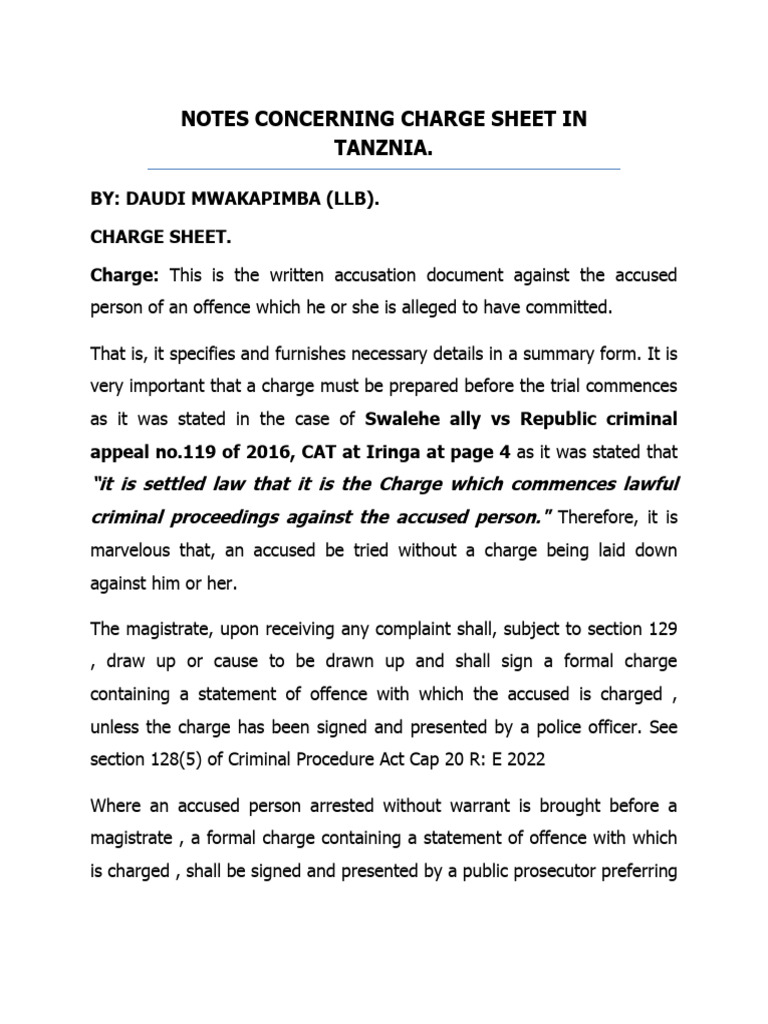 Notes Concerning Charge Sheet, Alkado | PDF | Criminal Procedure In ...