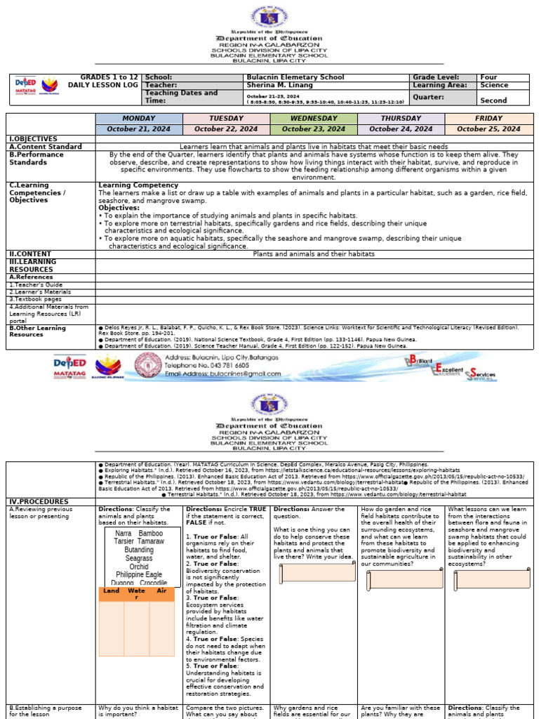 DLL - Science Q2 Week 5 | PDF | Mangrove | Habitat