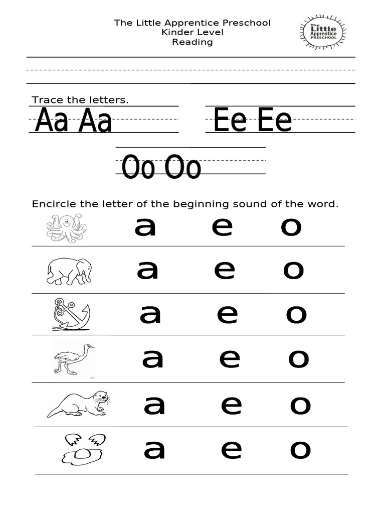 Vowels Aa, Ee, and Oo | PDF
