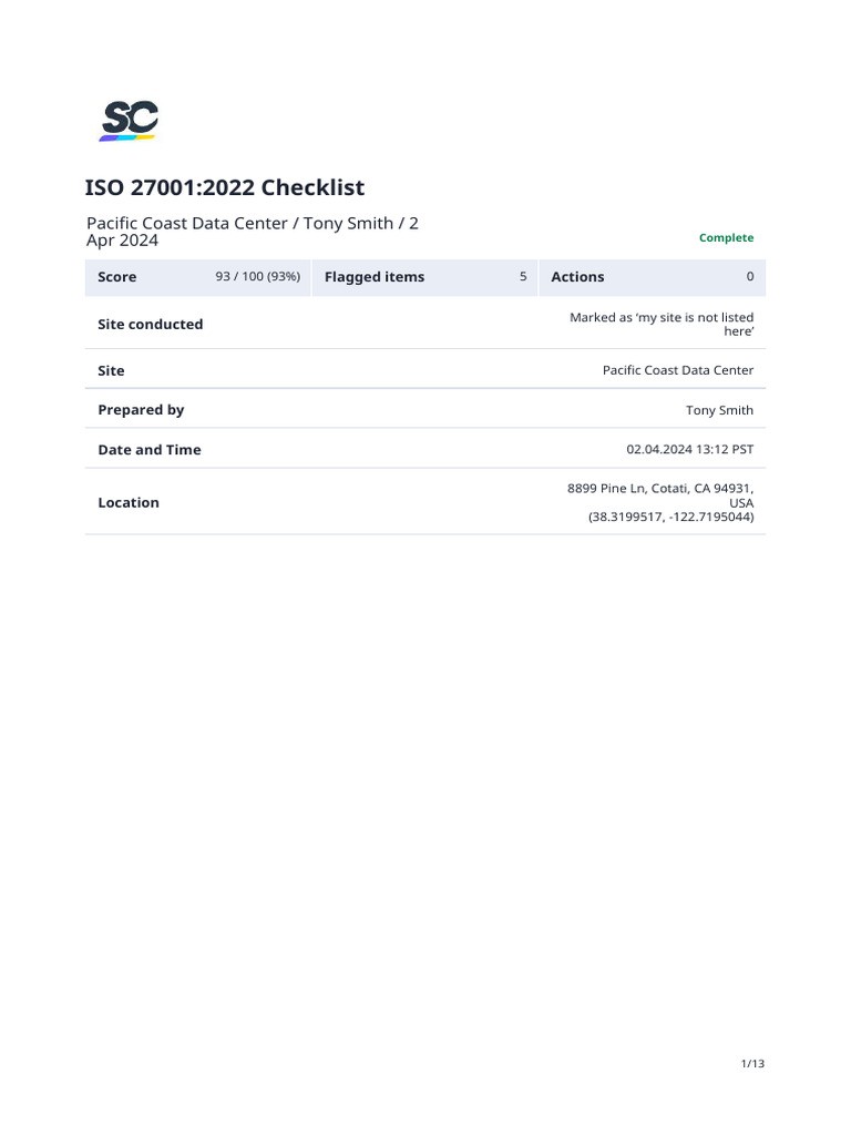 ISO 27001 Checklist Sample PDF Report | PDF | Information Security | Risk
