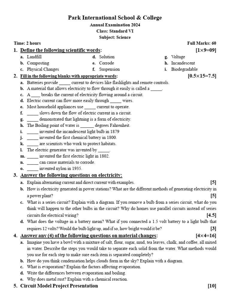 Grade 6 Science Exam Guide | PDF