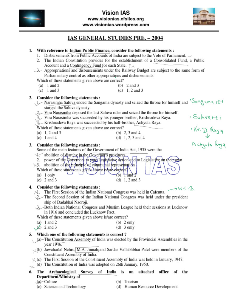 IAS General Studies Pre. 2004 Questions | PDF