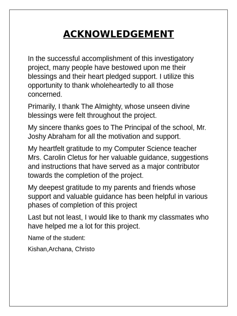 Acknowledgement | PDF | Career & Growth | Science & Mathematics