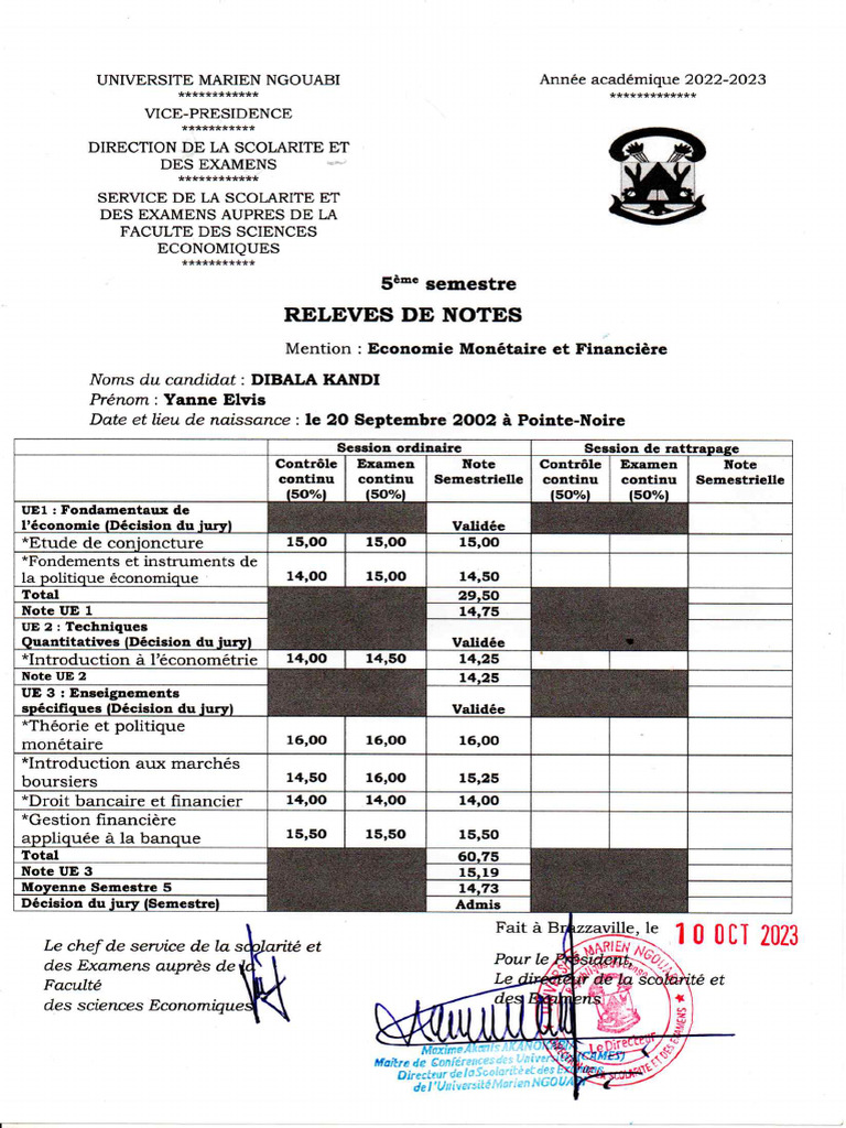 Releve Des Notes L3 | PDF
