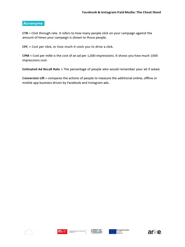 Facebook and Instagram Cheat Sheet | PDF | Facebook | Advertising