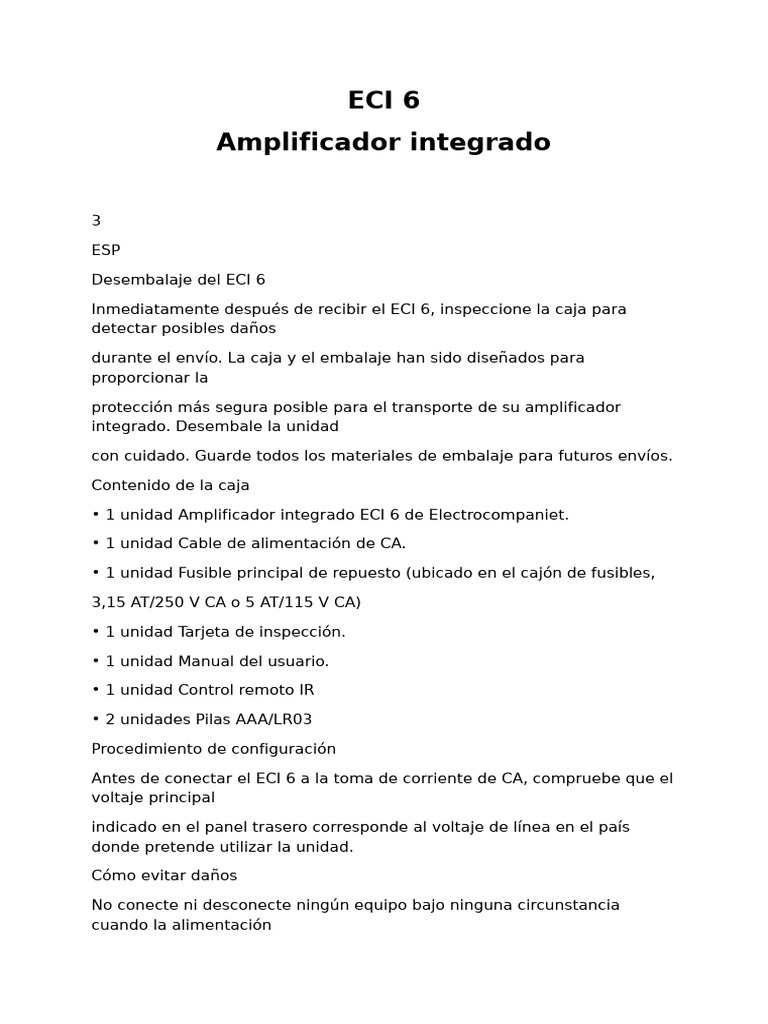 Manual ECI 6 en Castellano | PDF | Altoparlante | Control remoto