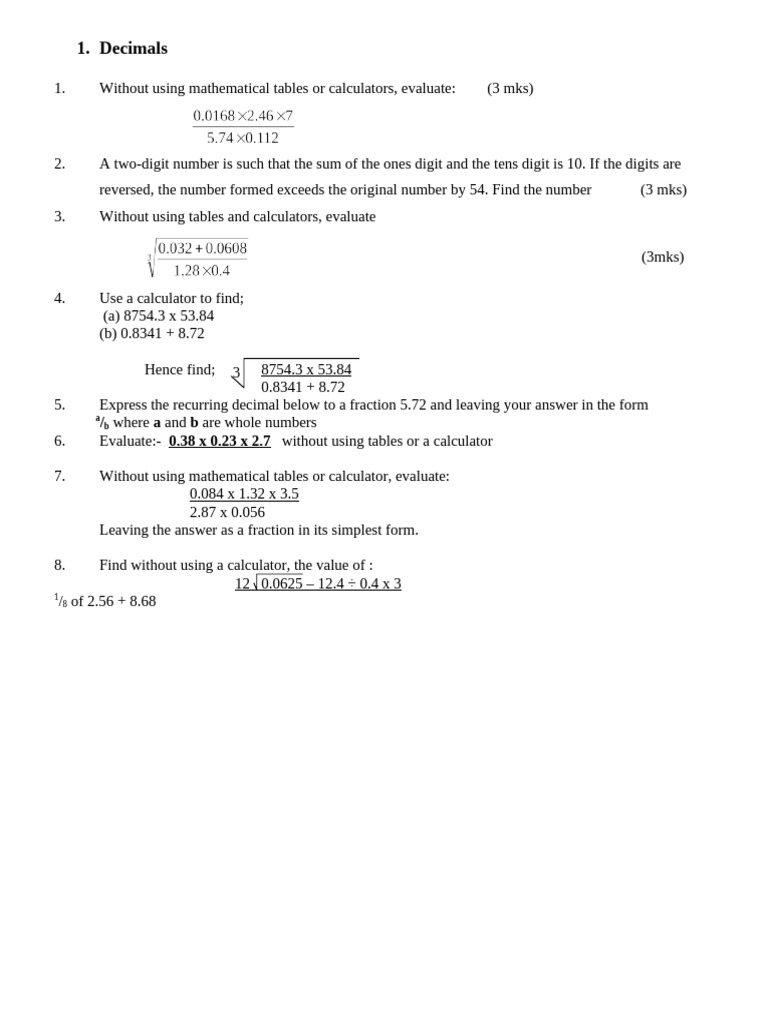 Decimals Q | PDF