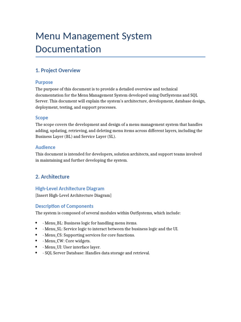Menu Management System Documentation | PDF | Databases | Microsoft Sql ...