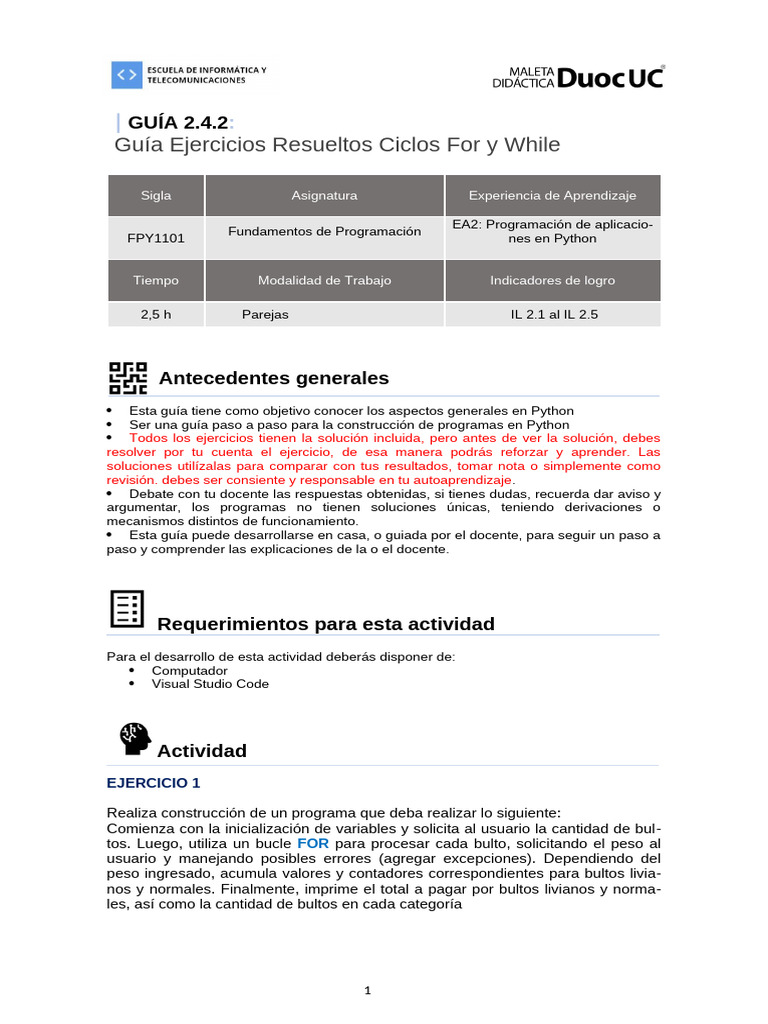 242 Guía Ejercicios Resueltos Ciclos Pdf Python Lenguaje De 5367