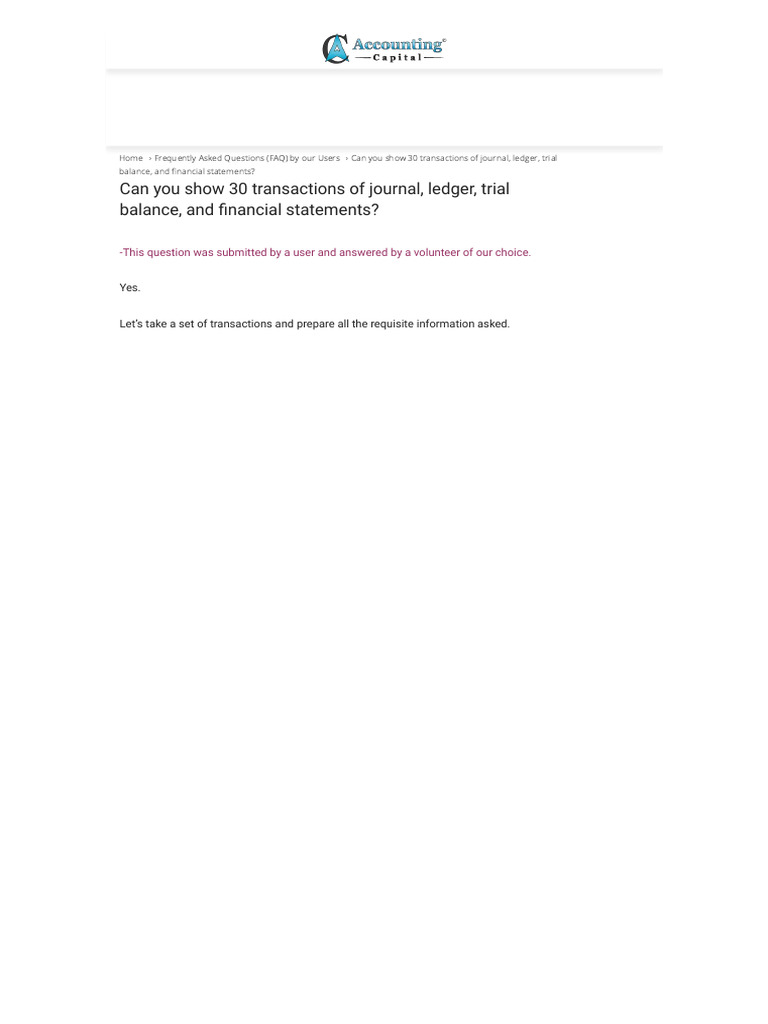 30 Transactions: Journal, Ledger, Trial Balance | PDF | Debits And ...