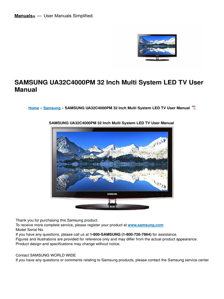 Ua32c4000pm 32 Inch Multi System Led TV Manual | PDF | Computer Network ...